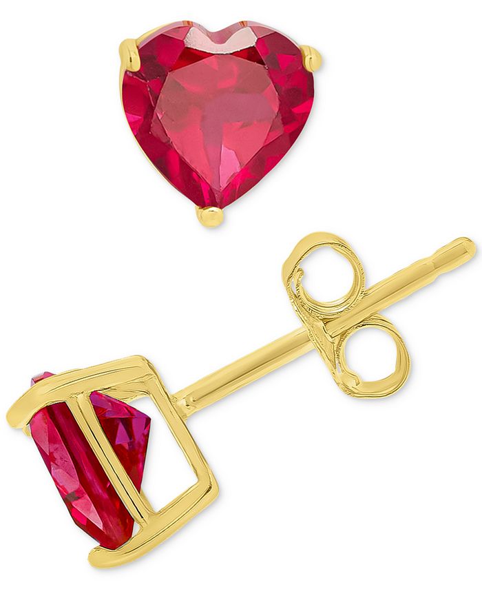 Macy's Red Spinel Heart Stud Earrings (1-1/2 ct. t.w.) in 14k Gold ...