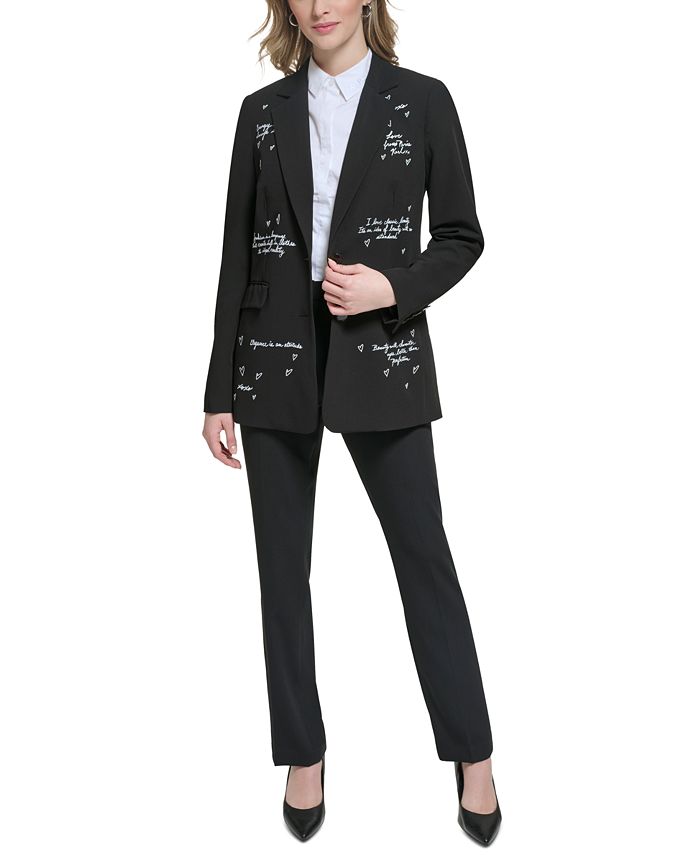 KARL LAGERFELD PARIS Women's Script-Print Notch-Lapel Blazer - Macy's