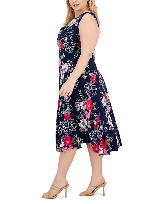Robbie Bee Plus Size Floral-Print Cowlneck Midi Dress - Macy's