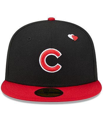 New Era Men's Black, Red Chicago Cubs Heart Eyes 59FIFTY Fitted Hat ...