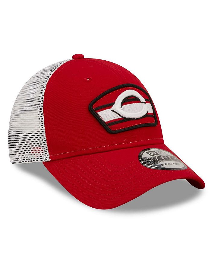 New Era Men's Red and White Cincinnati Reds Logo Patch 9FORTY Trucker ...