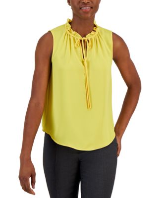 Anne Klein Women's Tulla Sleeveless Ruffle-Trim Split-Neck Blouse - Macy's