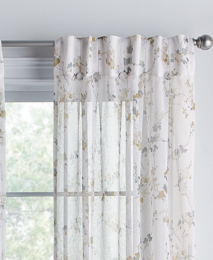 DKNY Wallflower Sheer Inverted Pleat with Button 2 Piece Window Panel ...