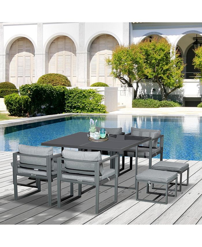 Outsunny 9 Piece Outdoor Patio Dining Set Furniture Set with 4 Chairs ...
