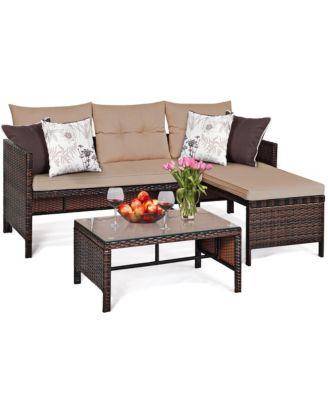 3PCS Patio Wicker Rattan Sofa Set Outdoor Sectional Conversation Set Garden Lawn Macy s