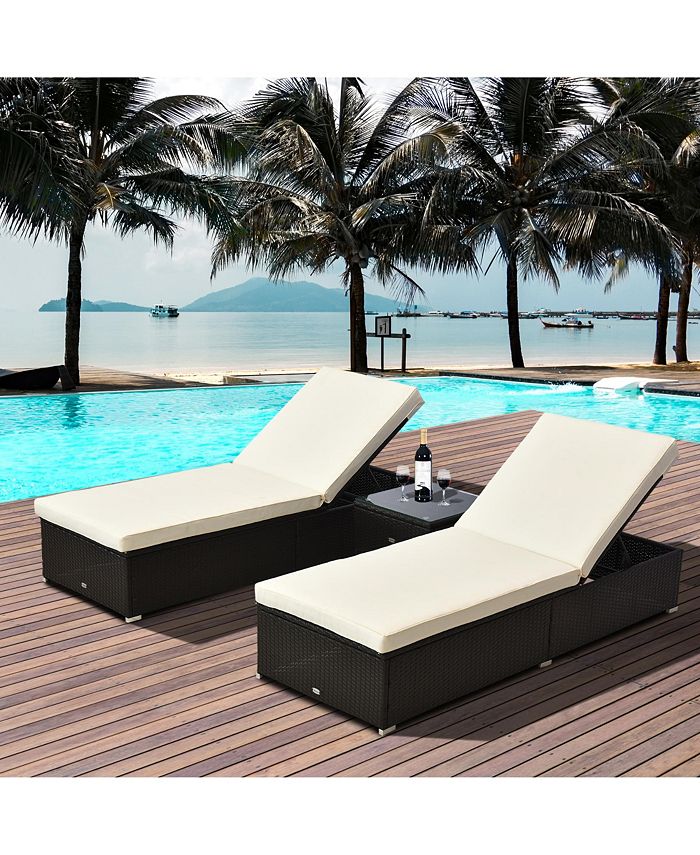 Outsunny Wicker Patio Lounge Chair Set, Outdoor Chaise Lounge Sets w/ 5 ...