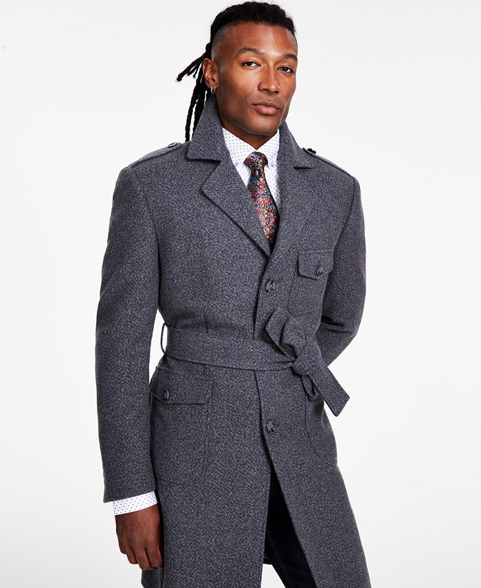 Tayion Collection Men's Classic-Fit Plaid Self Belted Wool Blend ...