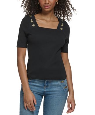 KARL LAGERFELD PARIS Women's Square-Neck Grommet Top - Macy's KARL LAGERFELD PARIS Women's Square-Neck Grommet Top - Macy's