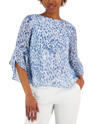 Kasper Women's Printed 3/4 Ruffle-Sleeve Blouse - Macy's