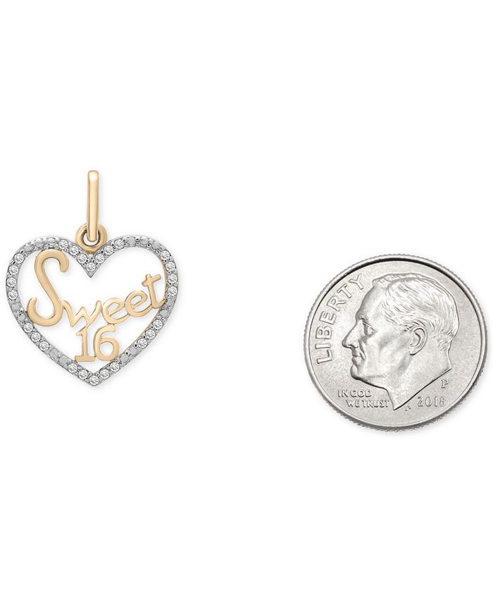 Wrapped Diamond Sweet 16 Heart Charm Pendant (1/20 ct. t.w.) in 10k ...