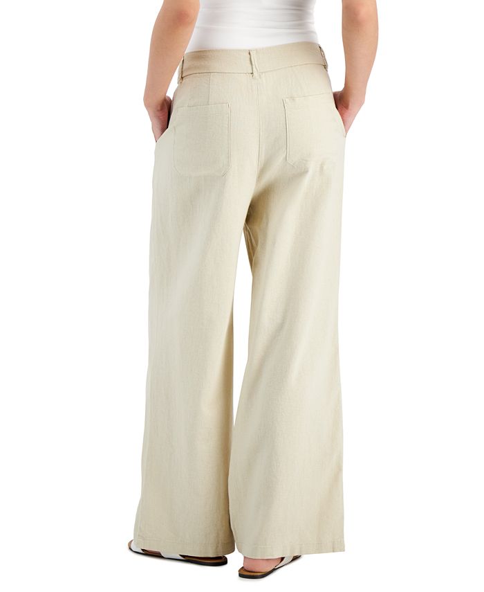 Rewash Juniors' Linen High-Rise Wide-Leg Pleat-Front Trouser Pants - Macy's