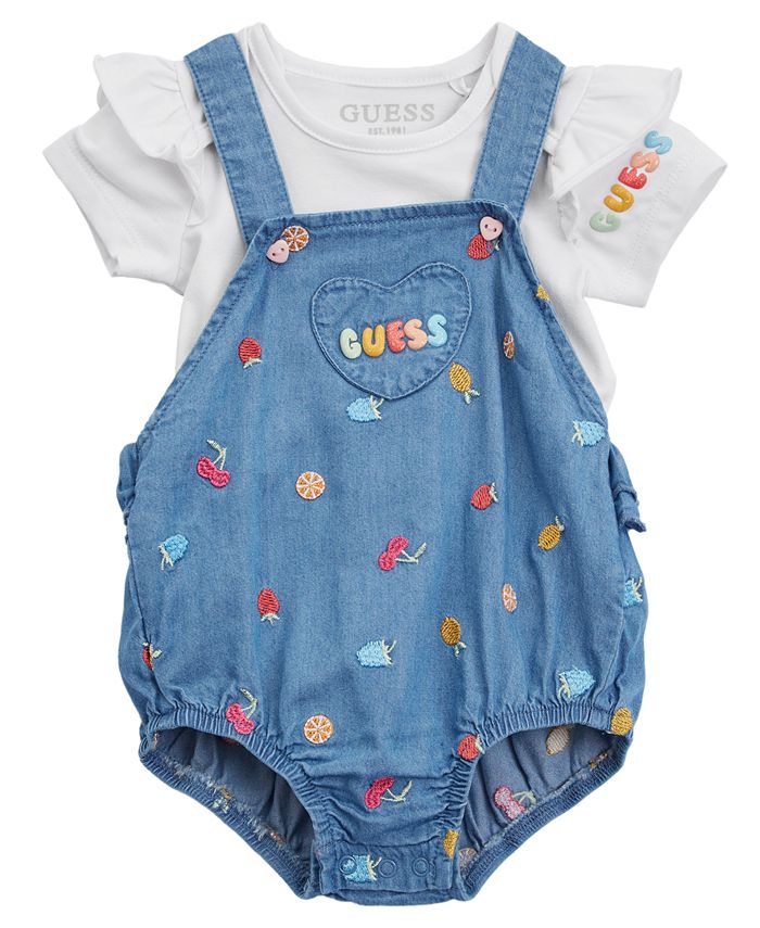 GUESS Baby Girls Bodysuit and Chambray Bubble Overalls, 2 Piece Set ...