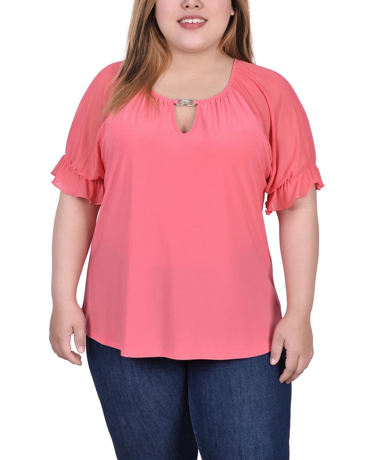 Click here for Ny Collection Plus Size Short Ruffle Sleeve Top wi... prices
