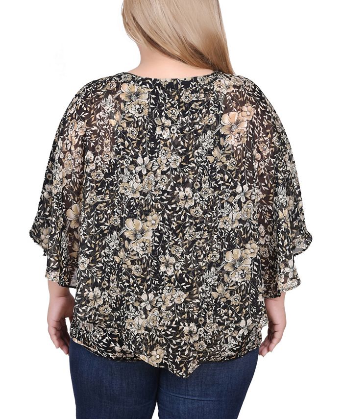 NY Collection Plus Size Chiffon Poncho Top with Ring - Macy's