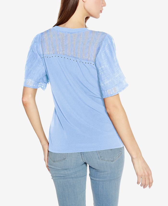 Belldini Black Label Petite Split Neck Mixed Media Top - Macy's