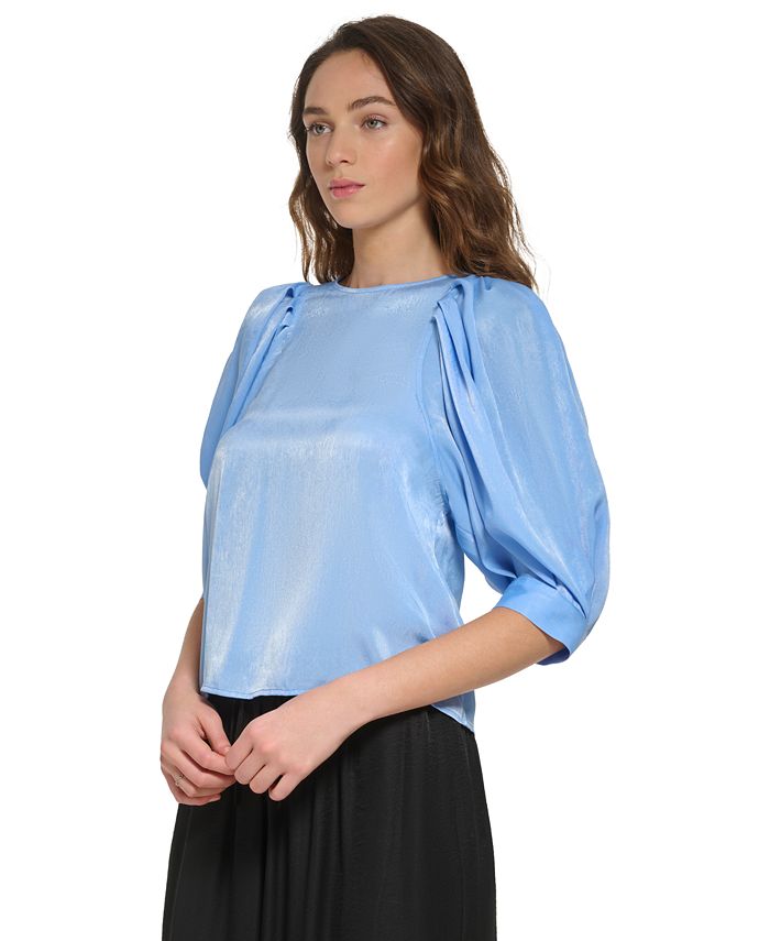 DKNY Women's Satin Crew-Neck Puffed-Sleeve Top - Macy's