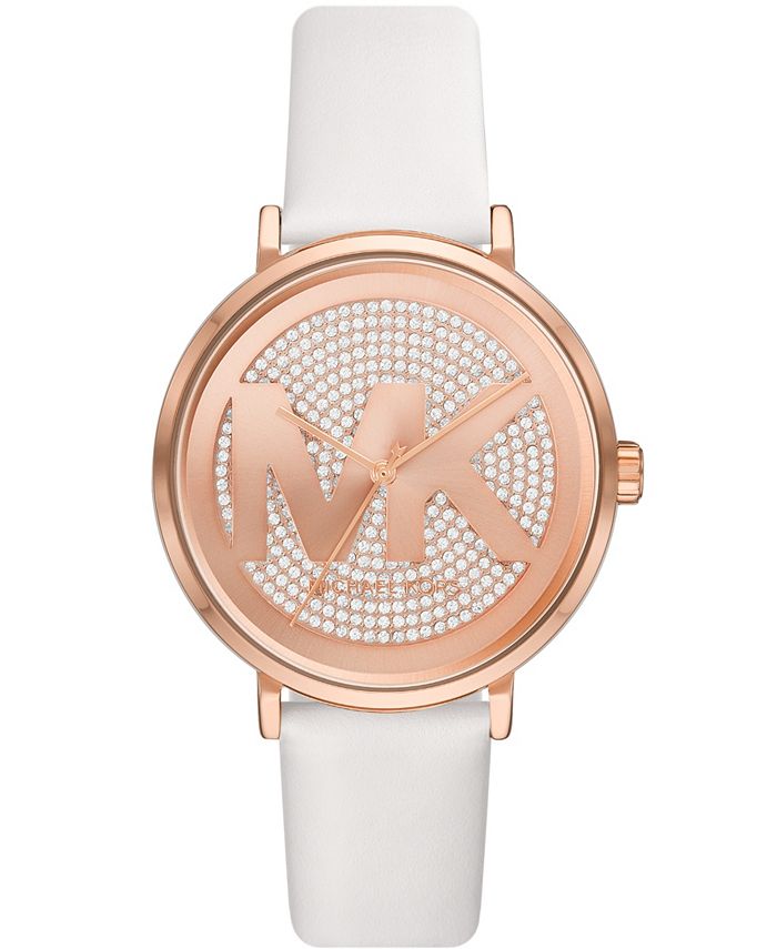 Michael Kors Women's Addyson Quartz Three-Hand White Leather Watch 40mm ...