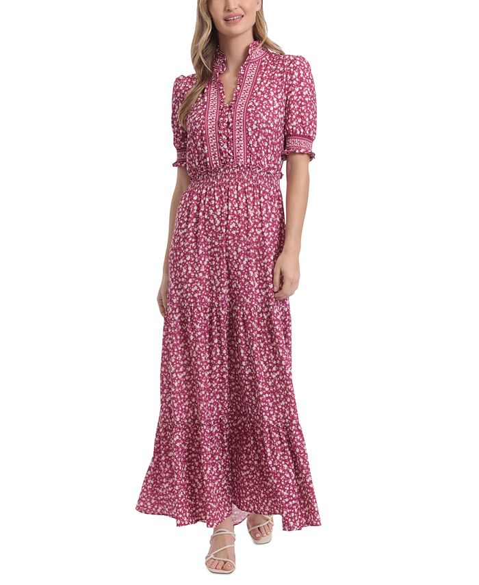 London Times Petite Ruffled-Neck Floral Maxi Dress - Macy's
