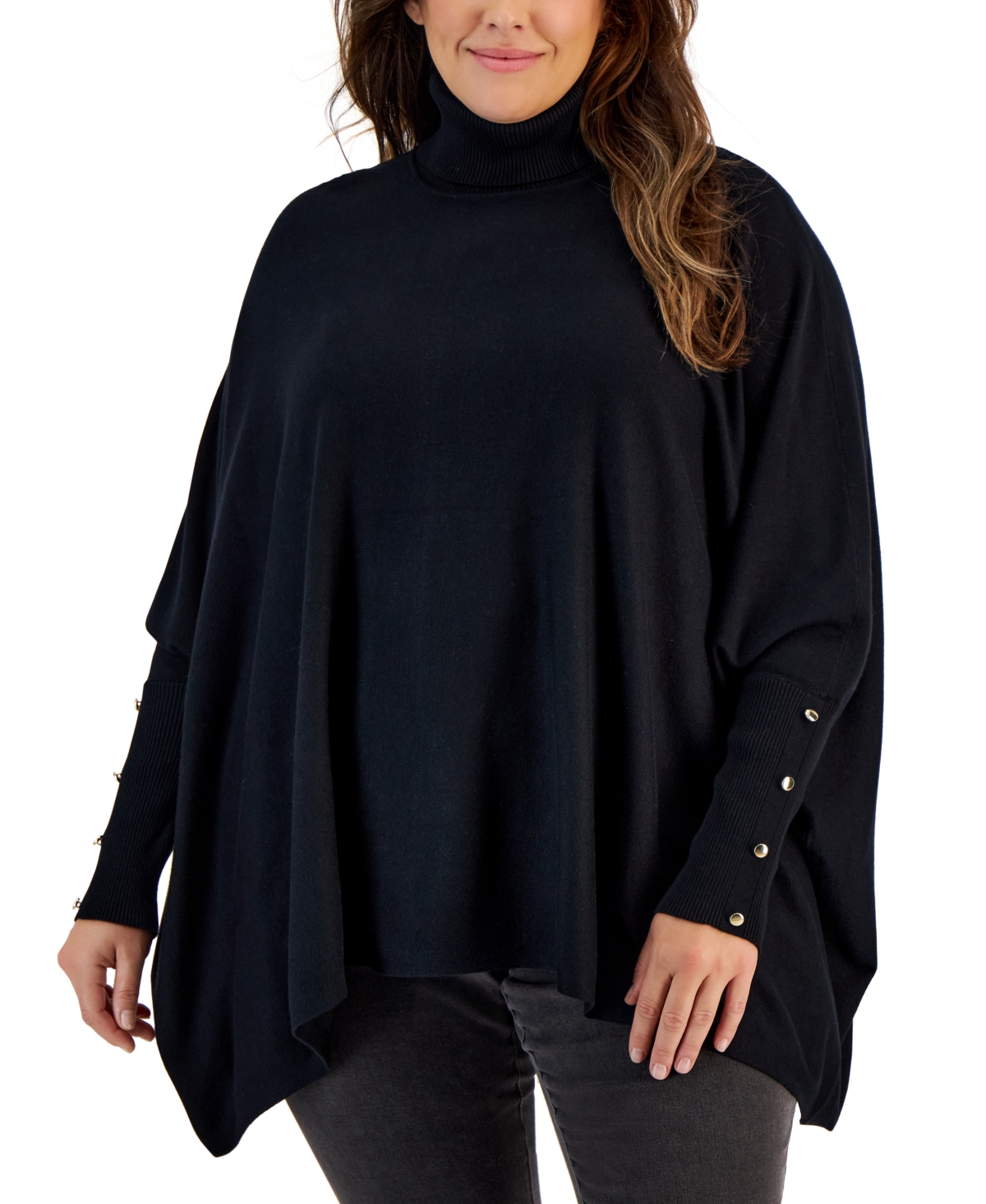 Click here for Jm Collection Plus Size Solid Turtleneck Poncho Sw... prices