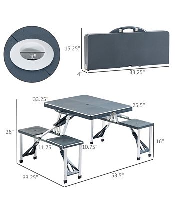 Outsunny Portable Foldable Camping Picnic Table Set with Four Chairs ...