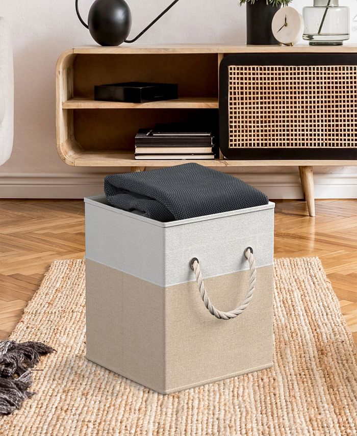 Ornavo Home Foldable Linen Storage Cube Bin with Rope Handles - Set of ...
