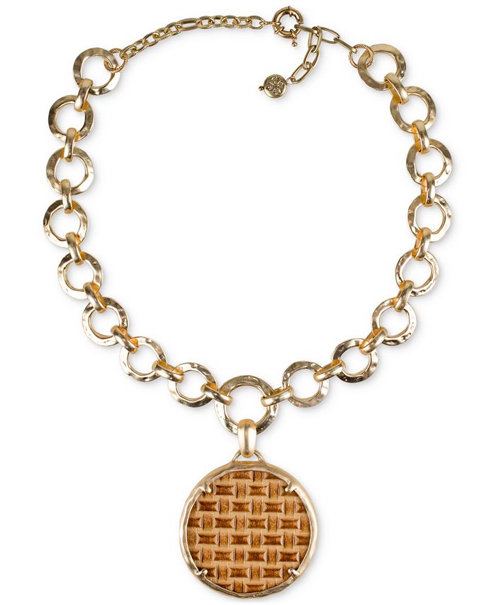 Patricia Nash Gold-Tone Woven Leather Pendant Necklace, 19" + 2 ...