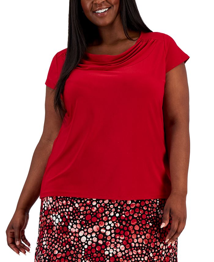 Kasper Plus Size Stretch Knit Short Sleeve Cowl Neck Top Macys