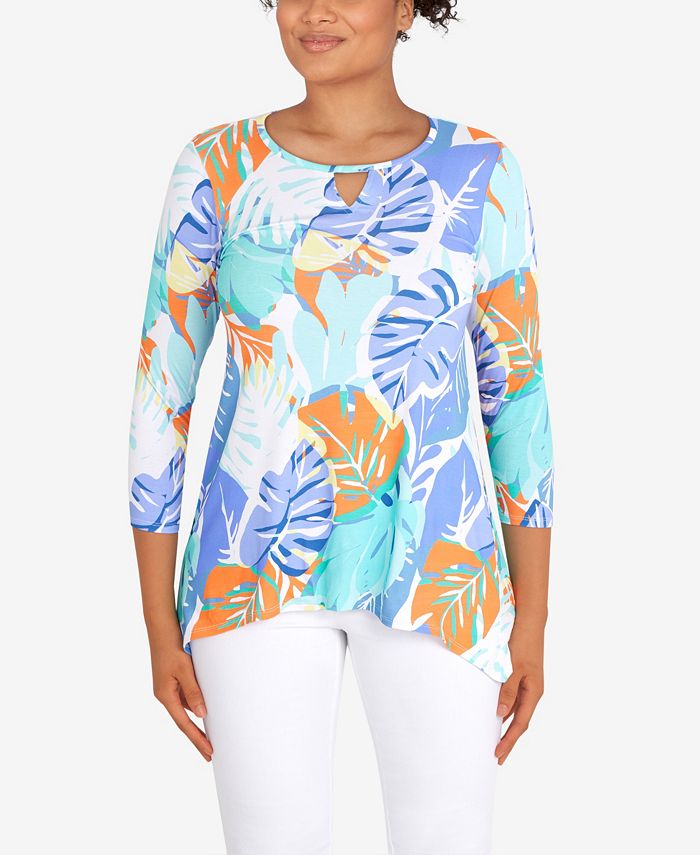 Ruby Rd. Petite Knit Graphic Tropical Print Top - Macy's