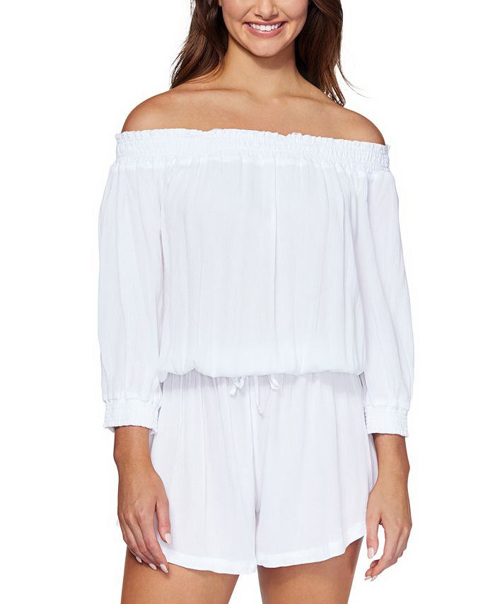 Raisins Juniors' West Coast Off-The-Shoulder Romper Cover-Up - Macy's