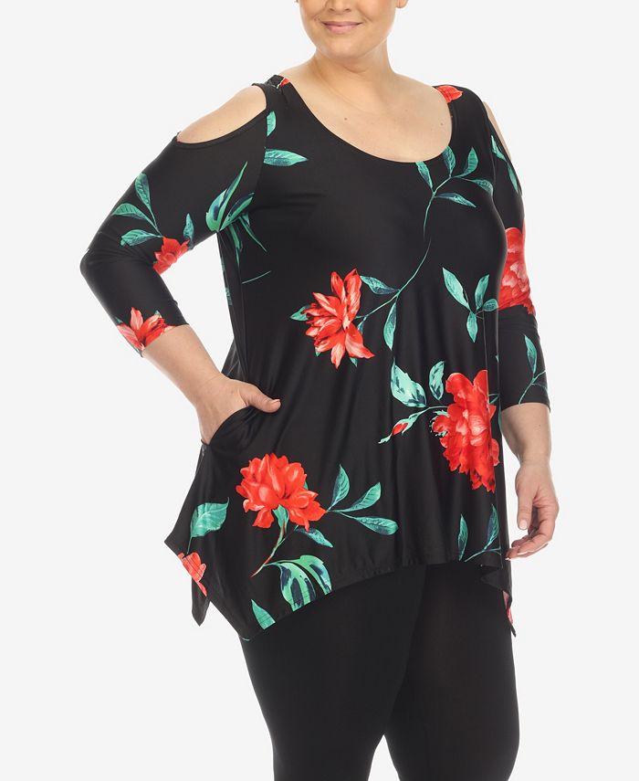 White Mark Plus Size Floral Printed Cold Shoulder Tunic Top - Macy's