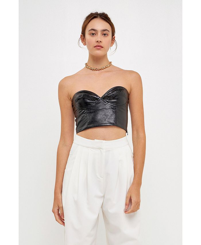 Grey Lab Women's Cropped Leather Bustier Top - Macy's