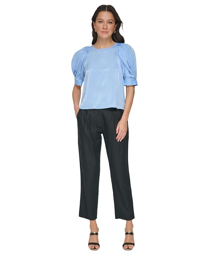 DKNY Women's Satin Crew-Neck Puffed-Sleeve Top - Macy's