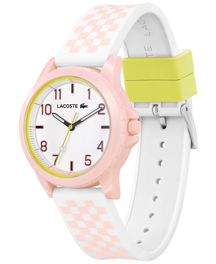 Lacoste Kids Rider Pink and White Checkered Print Silicone Strap Watch ...