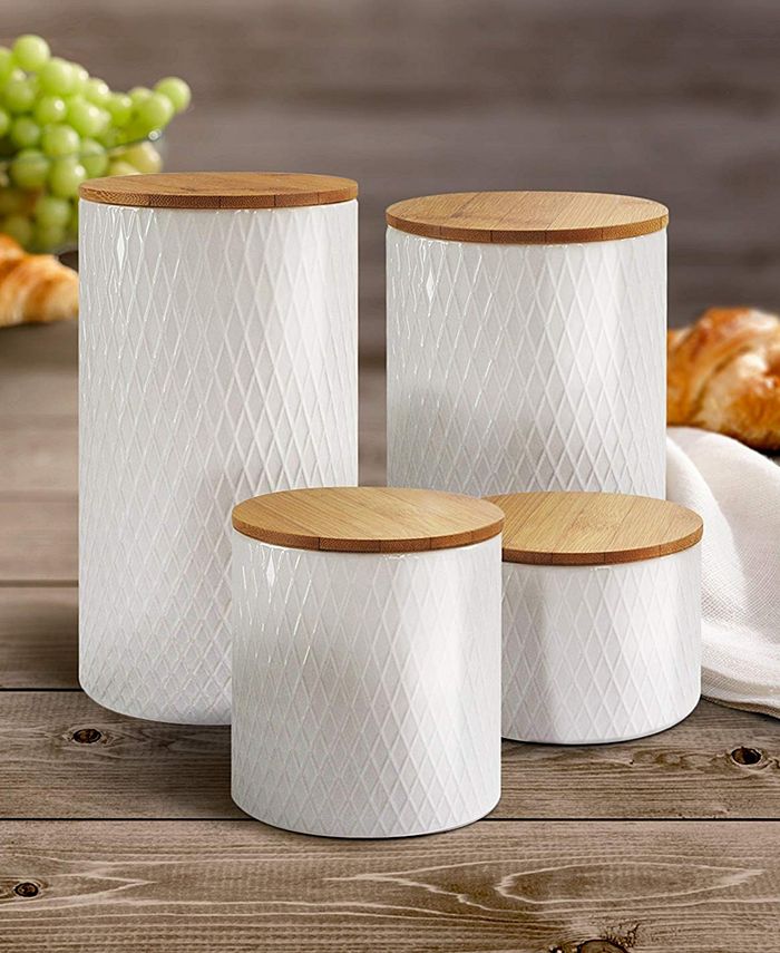 American Atelier Diamond Embossed White 4 Piece Canister Set - Macy's