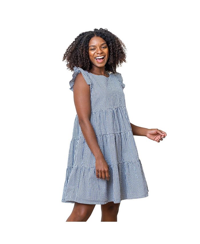 Hope & Henry Women's Organic Cotton Flutter Sleeve Short Tiered Dress ...