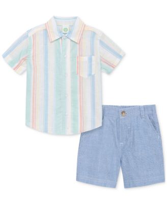 Little Me Baby Boys Button Down Shirt and Shorts, 2 Piece Set - Macy's
