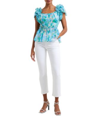 French Connection Women's Gretha Hallie Crinkle Ruffle-Shoulder Top ...