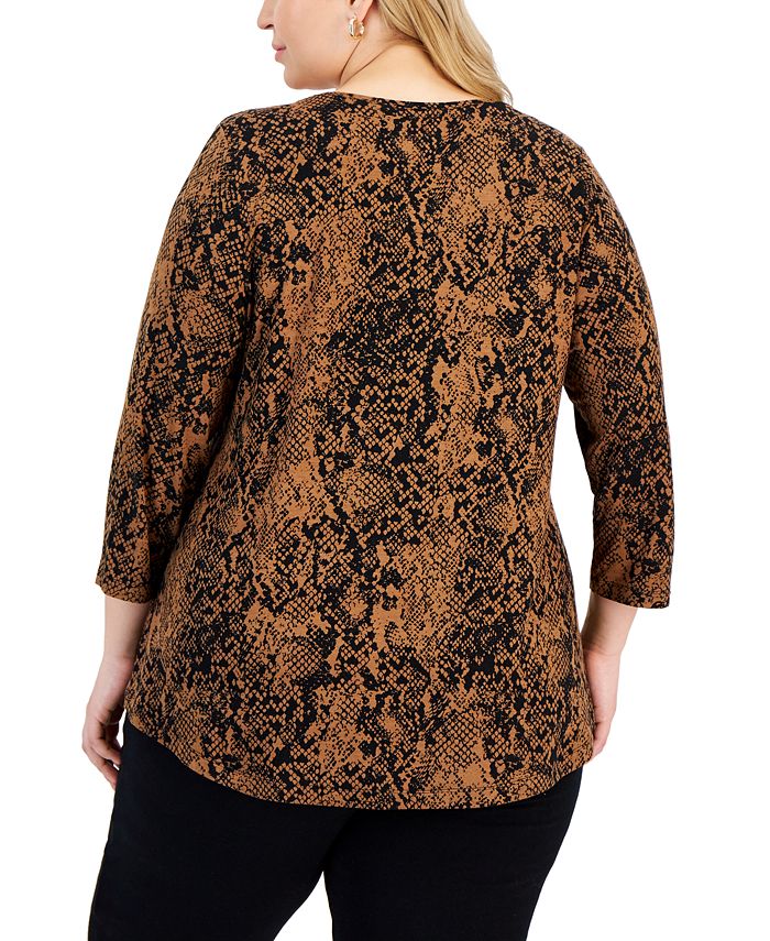 JM Collection Plus Size Penelope Python-Print Top, Created for Macy's ...
