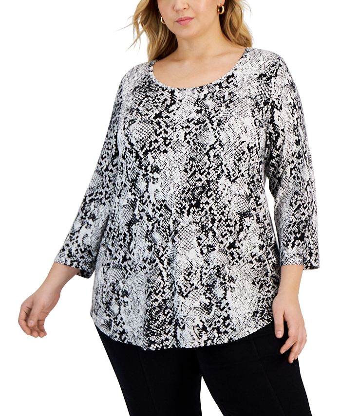 JM Collection Plus Size Penelope Python-Print Top, Created for Macy's ...