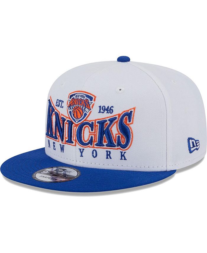 New Era Men's White, Blue New York Knicks Crest Stack 9Fifty Snapback ...