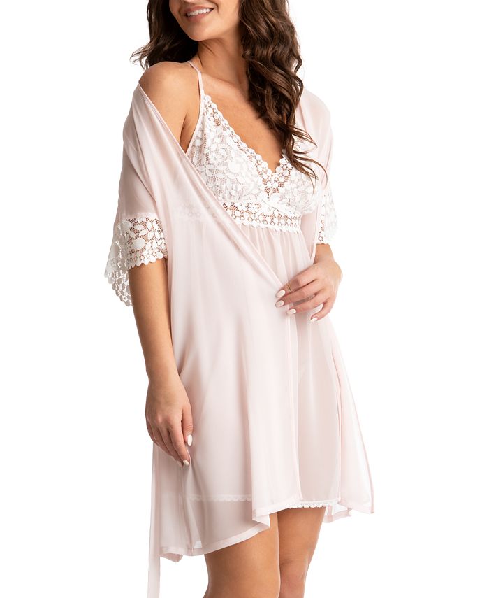 Linea Donatella Women's Arla Lace-Trim Chiffon Wrap Robe - Macy's