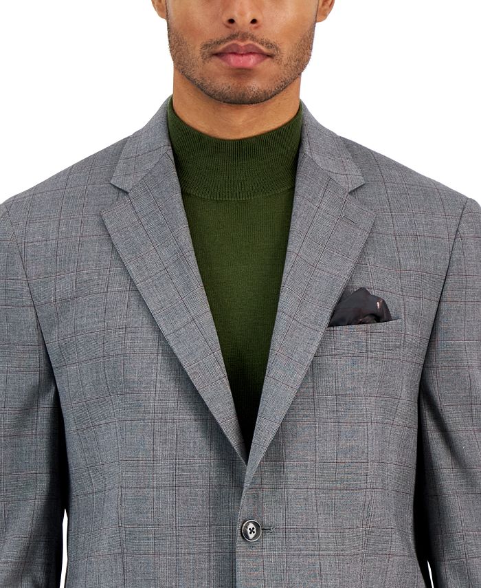 Sean John Men's Classic-Fit Gray/Red Plaid Suit Jacket - Macy's