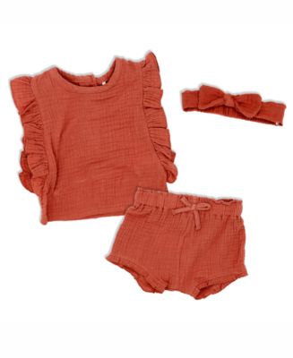 Lily & Jack Baby Girls Ruffle Muslin Top, Shorts and Headband, 3 Piece ...