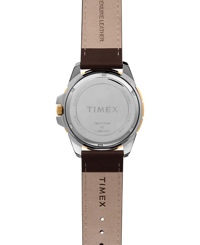 Timex Men's Quartz Analog Premium Dress Leather Brown Watch 44mm - Macy's