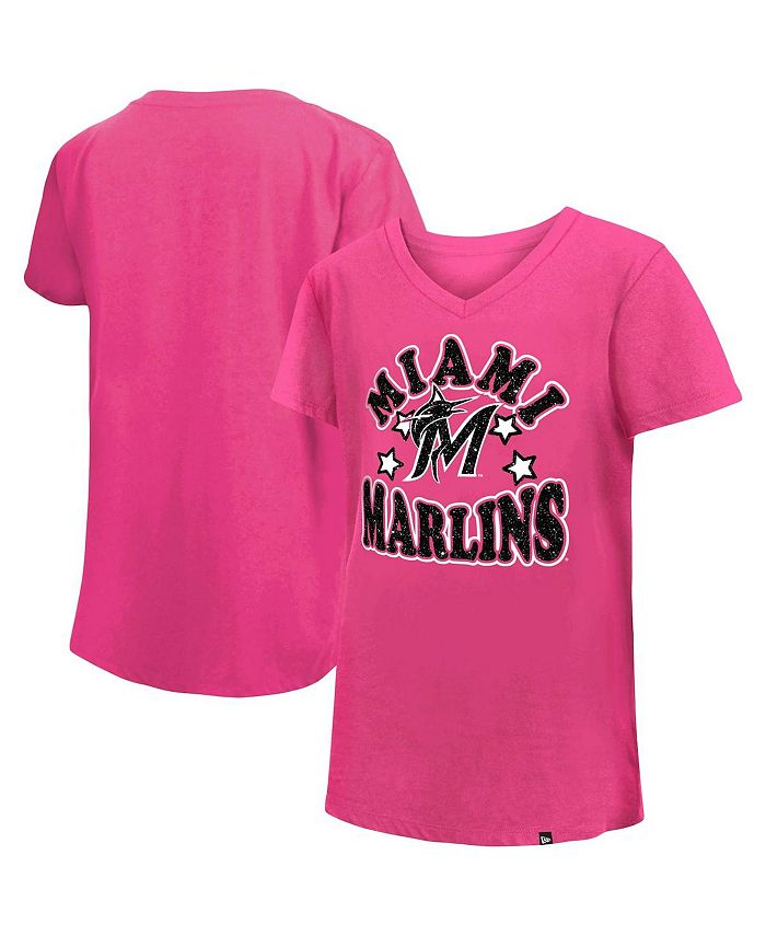 New Era Big Girls Pink Miami Marlins Jersey Stars V-Neck T-shirt - Macy's