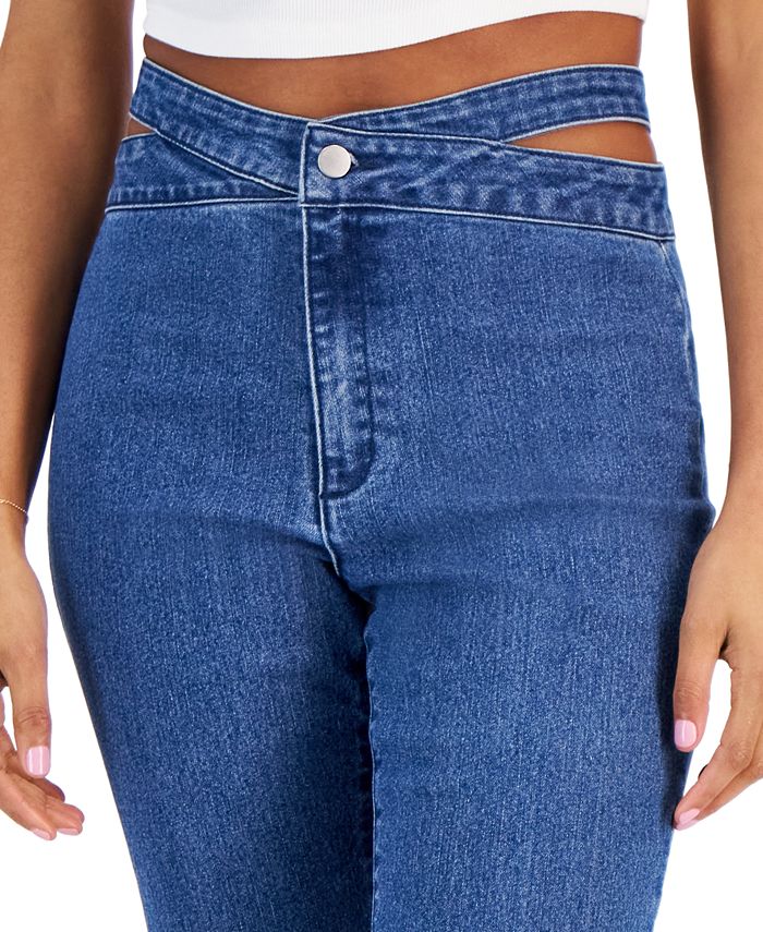 Tinseltown Juniors' High-Rise Cut-Out Flare-Leg Jeans, Created for Macy ...