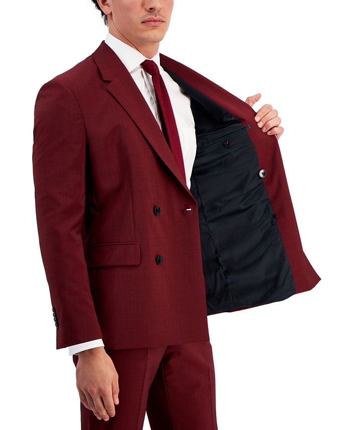 HUGO Men's Modern-Fit Dark Red Double-Breasted Suit Jacket - Macy's