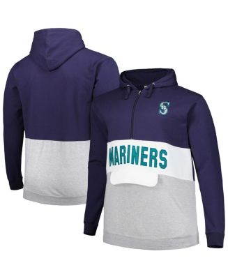 Men's Navy, White Seattle Mariners Big and Tall Fleece Half-Zip Hoodie ...