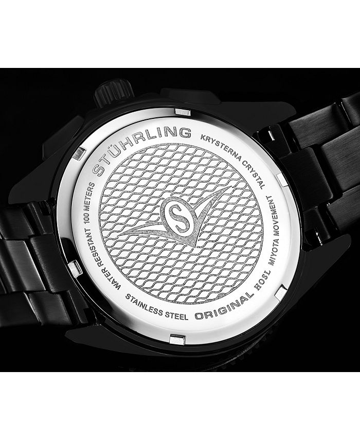 Stuhrling Men's Monaco Black Stainless Steel, Black Dial, 47mm Round ...