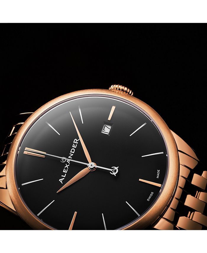 Alexander Men's Sophisticate Rose-Gold Stainless Steel , Black Dial ...